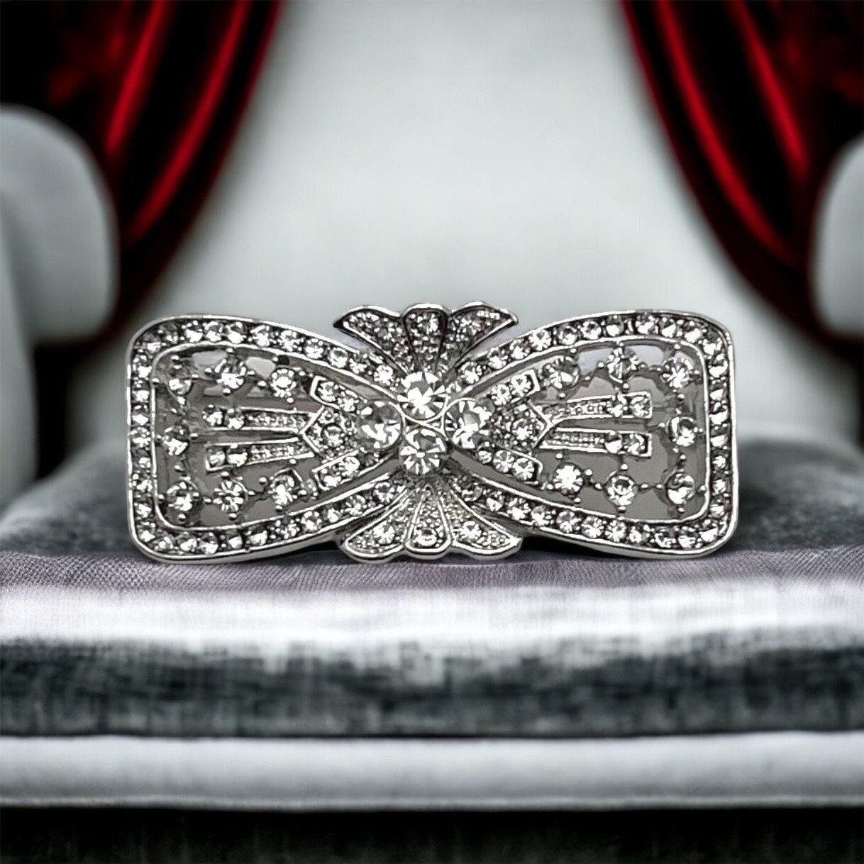 Art Deco Long Brooch, Long Sparkling Silver Vintage Design Pin, Unique ...