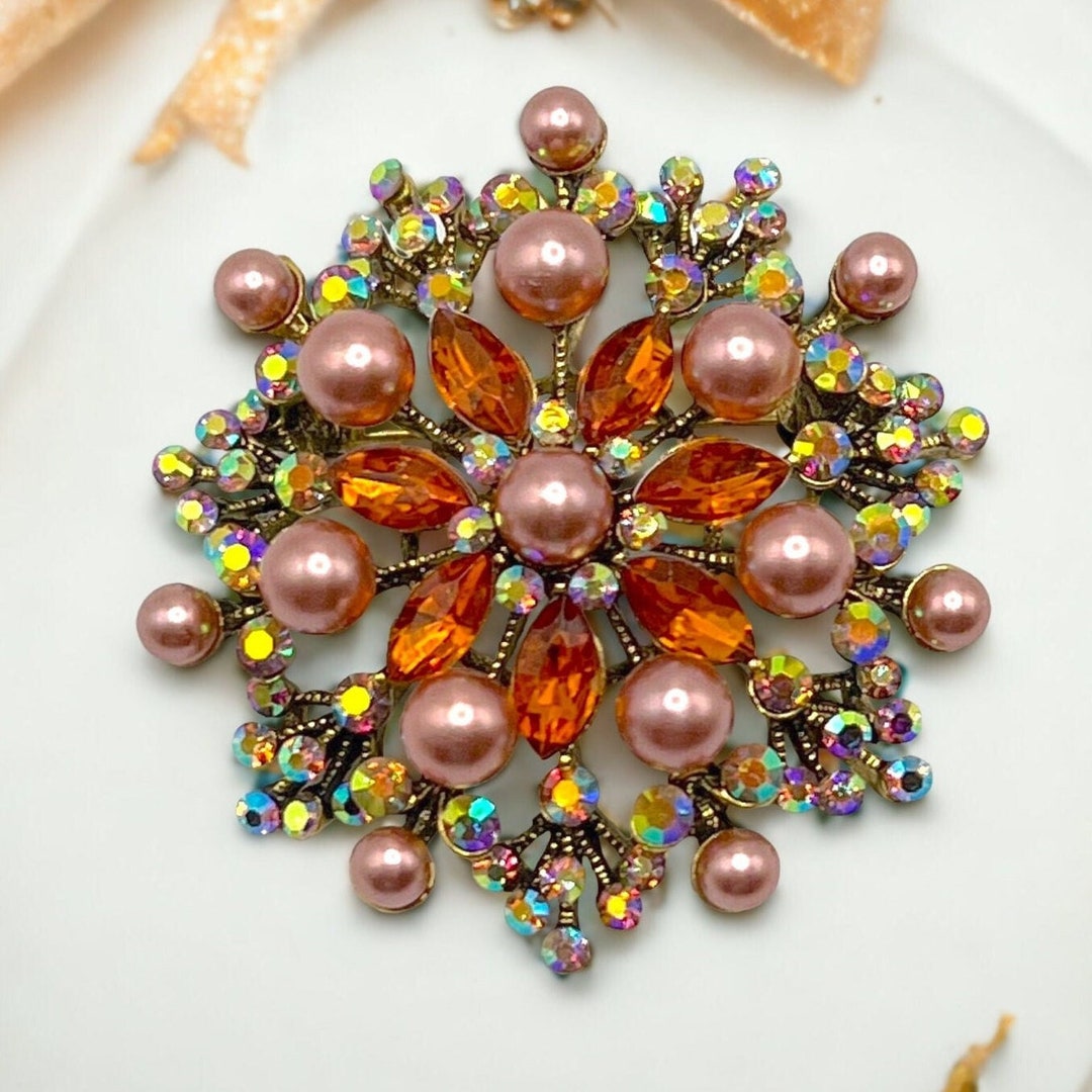 Topaz Pearl Brooch Pin Regency Vintage Inspired Pink Topaz Iridescent ...