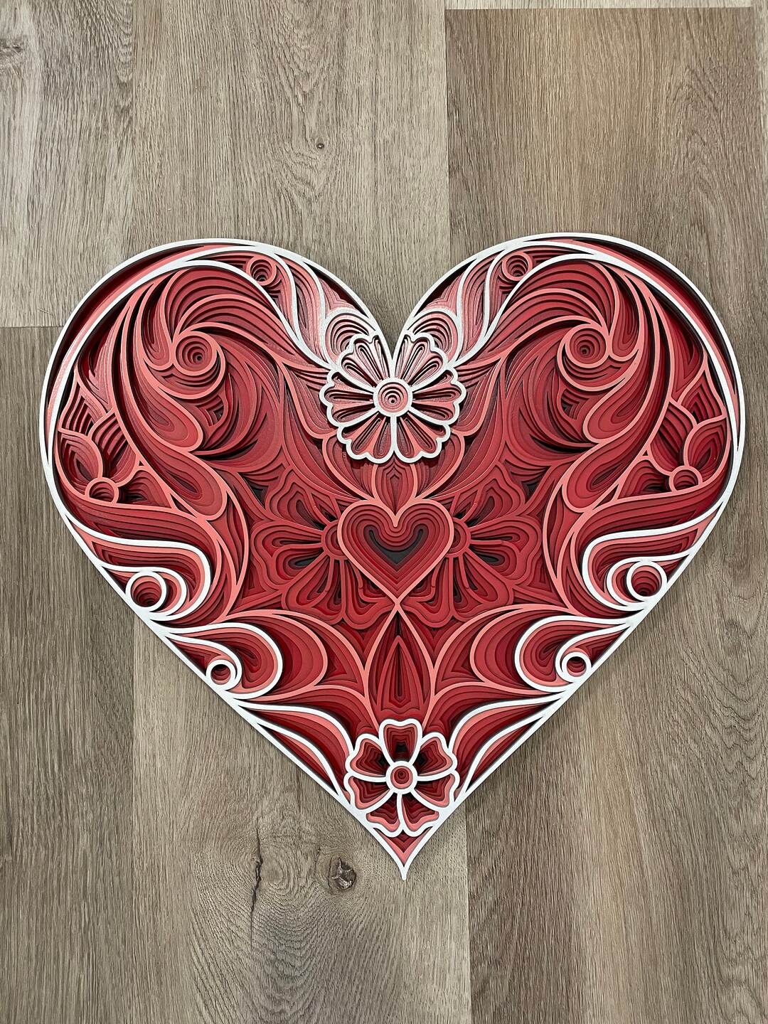 Heart Art Flower Heart Heart Wall Art 3D Wall Decor Layered Art Wooden ...