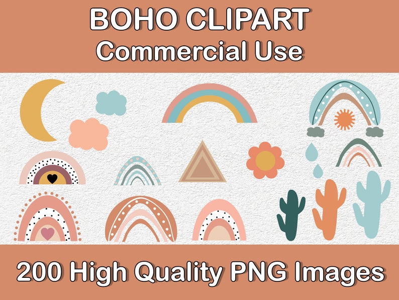 BOHO Rainbow Clipart BOHO Rainbow Clip Art Commercial Use - Etsy