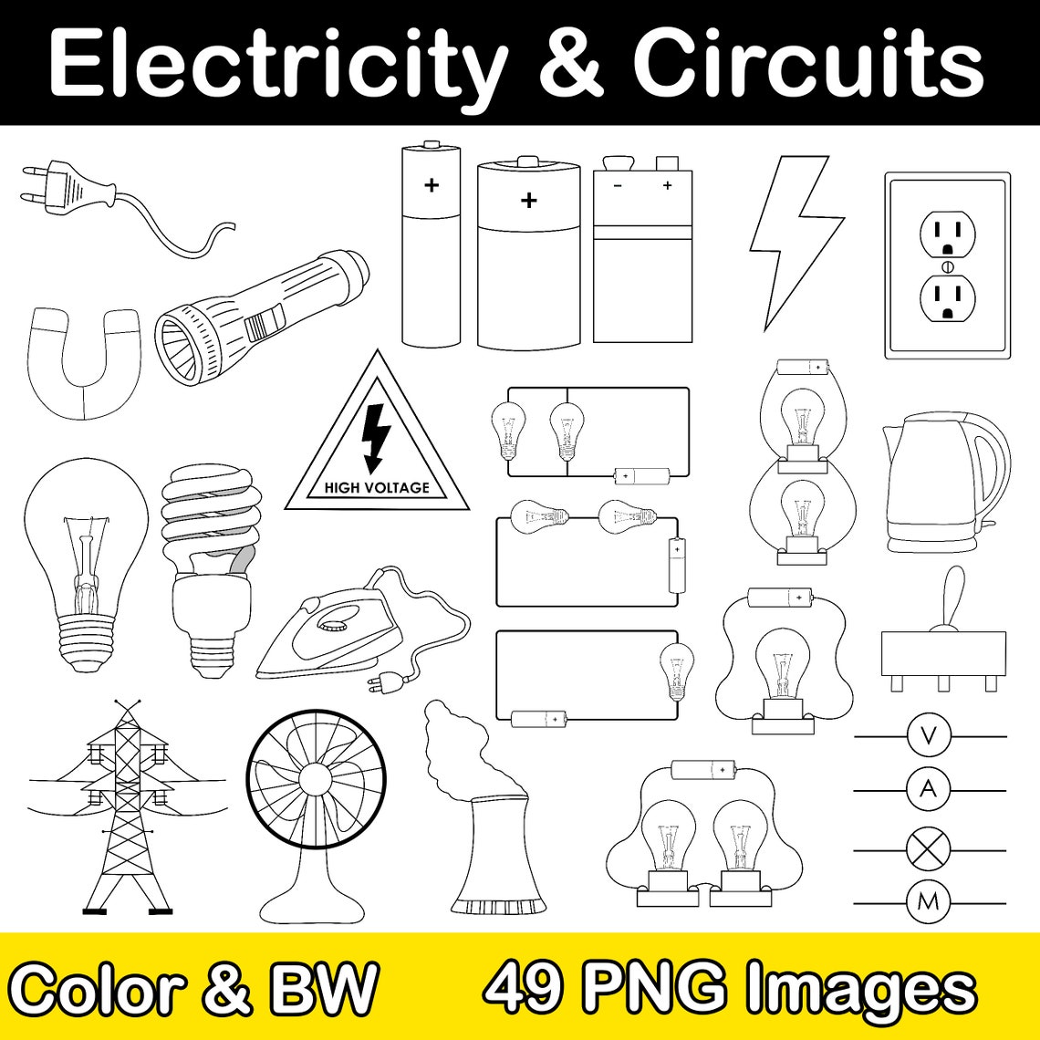Electricity and Circuits Clipart Set - School PNG - Bulletin Board ...