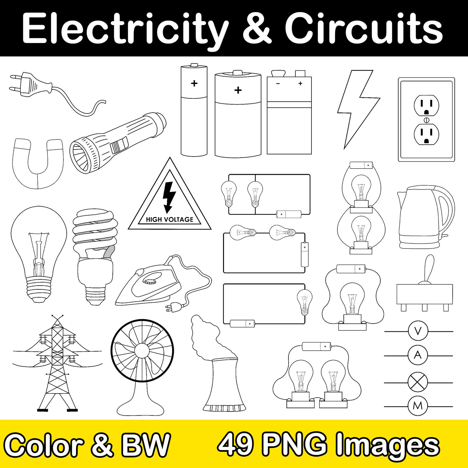 Electricity and Circuits Clipart Set - School PNG - Bulletin Board ...