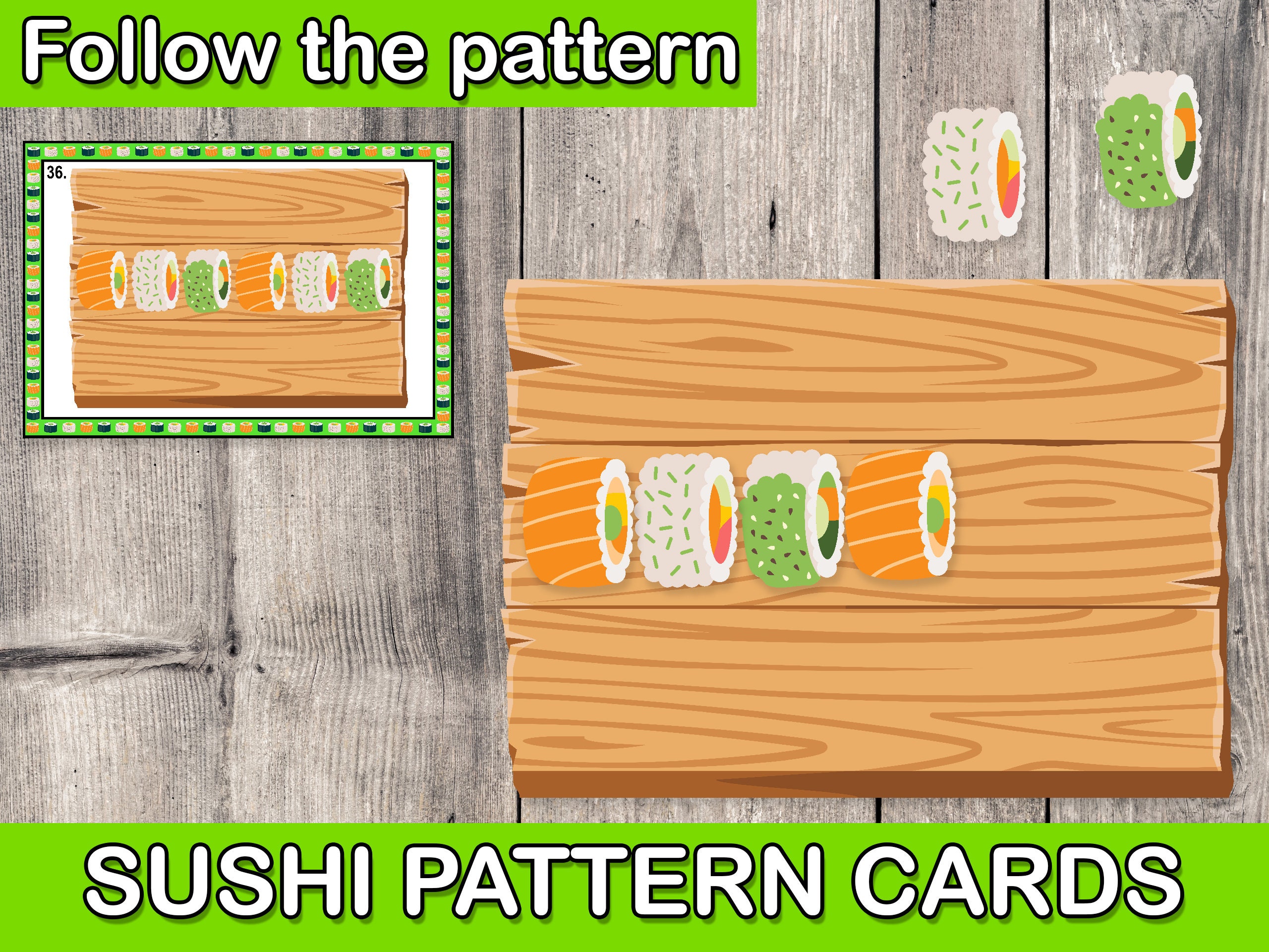 SUSHI PATTERN CARDS Pretend Play Preschool Printable Kindergarten ...