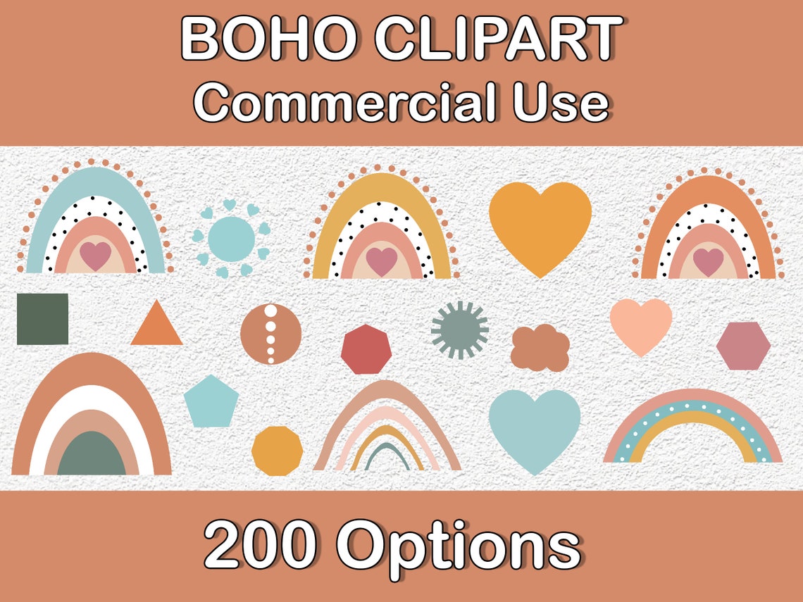 BOHO Rainbow Clipart, BOHO Rainbow Clip Art, Commercial Use Clipart ...