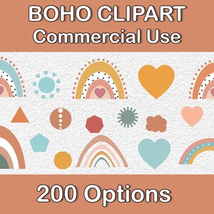 BOHO Rainbow Clipart, BOHO Rainbow Clip Art, Commercial Use Clipart ...