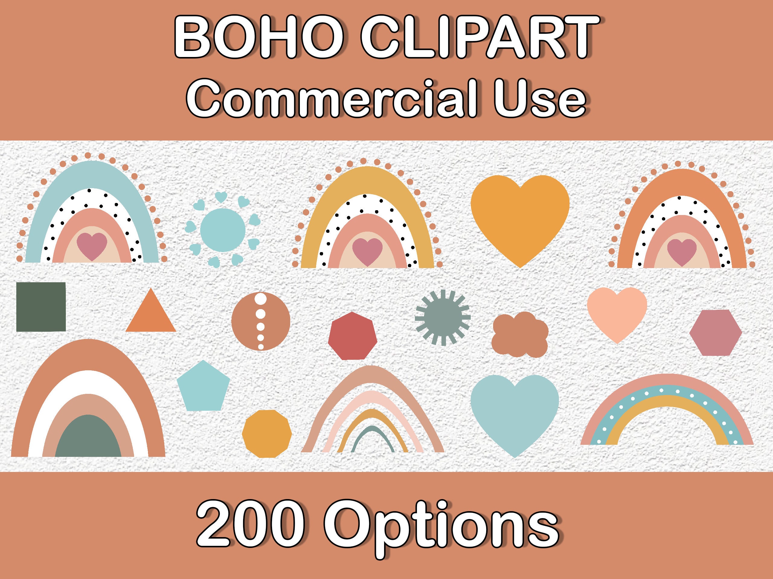 BOHO Rainbow Clipart, BOHO Rainbow Clip Art, Commercial Use Clipart ...