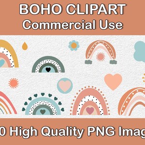 BOHO Rainbow Clipart, BOHO Rainbow Clip Art, Commercial Use Clipart ...