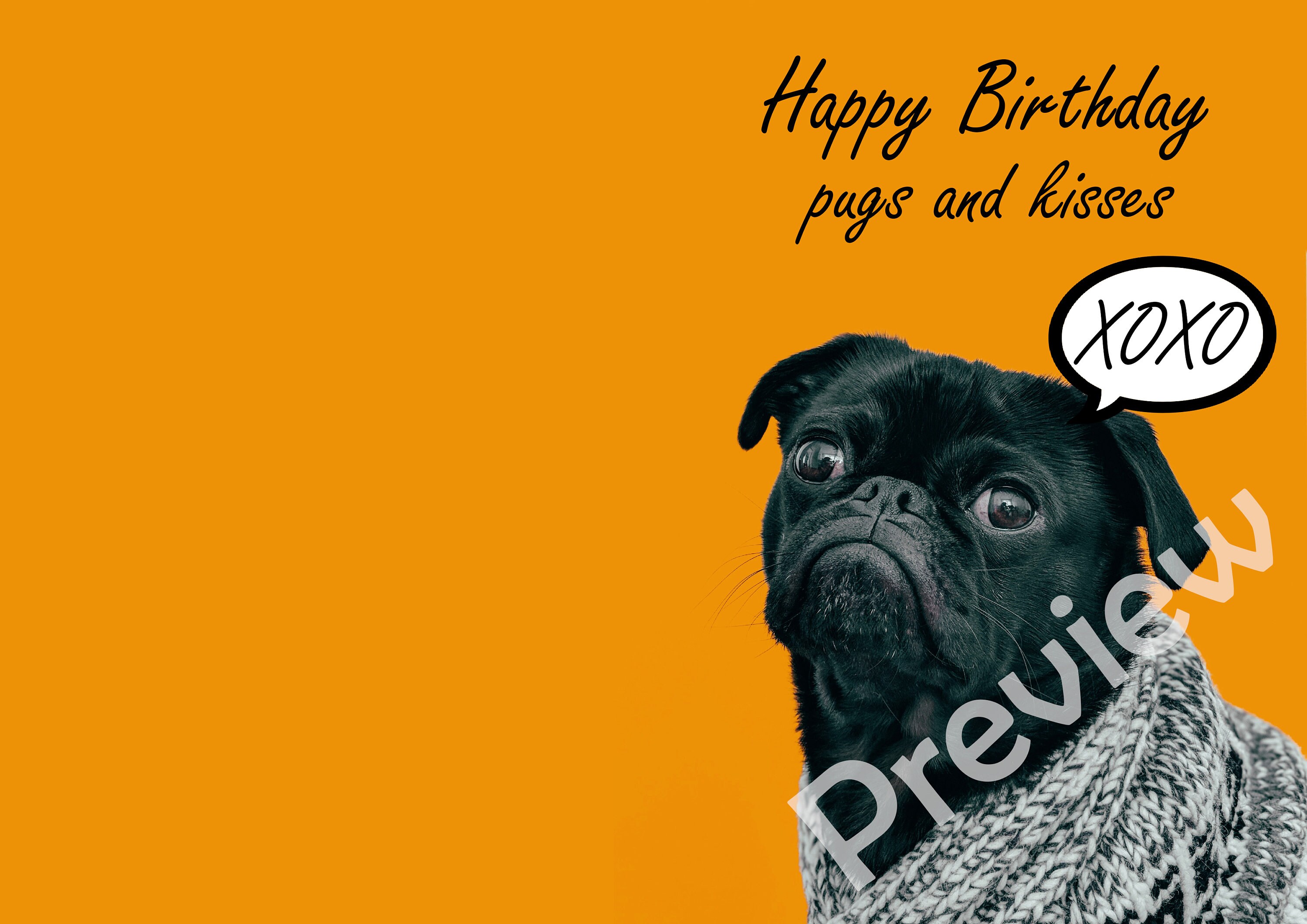 Printable Birthday Card , Cute Birthday Card, Dog Birthday Card, Pug ...