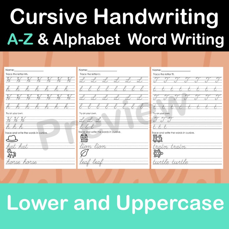 Cursive Handwriting Practice Worksheets for Kids, Back to School ...