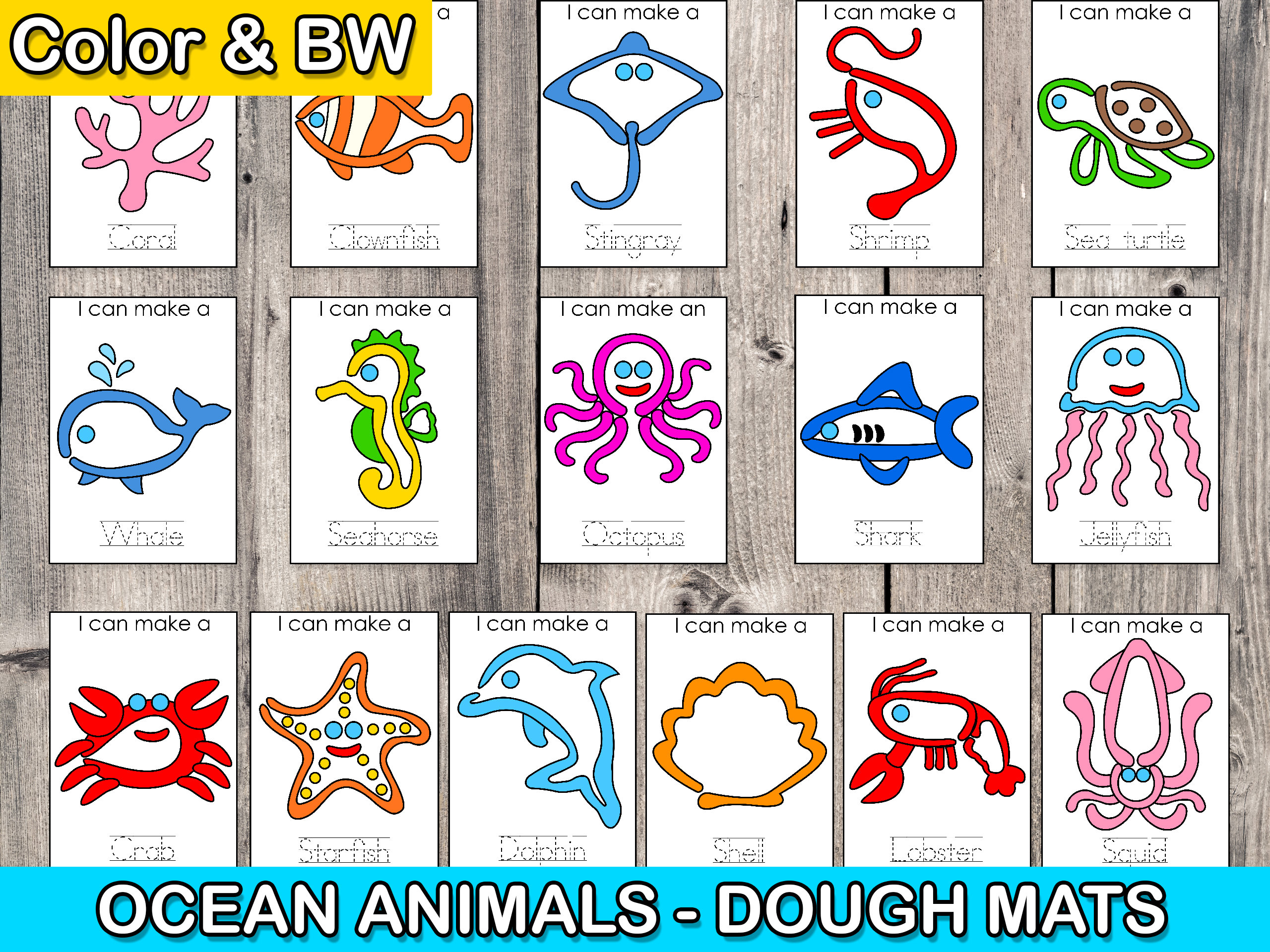 Ocean Animals Playdough Mats, Ocean Animals, Fine Motor Skills ...