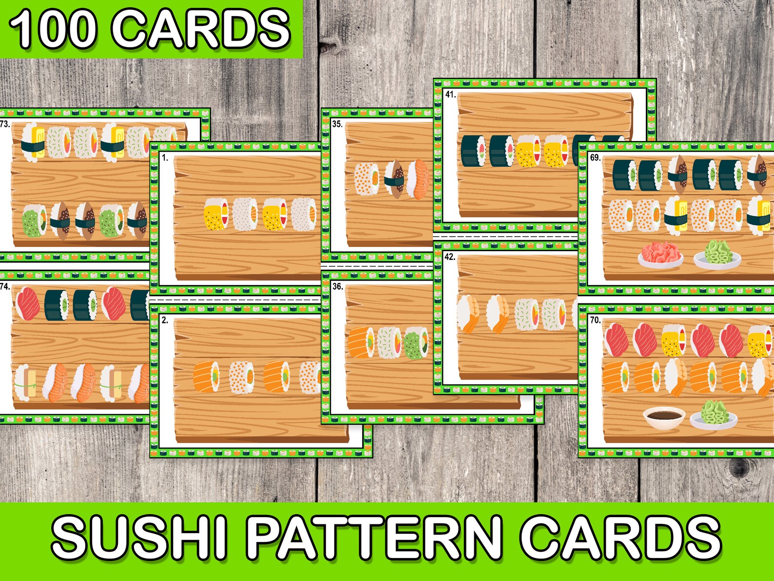 SUSHI PATTERN CARDS Pretend Play Preschool Printable Kindergarten ...