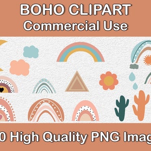 BOHO Rainbow Clipart, BOHO Rainbow Clip Art, Commercial Use Clipart ...