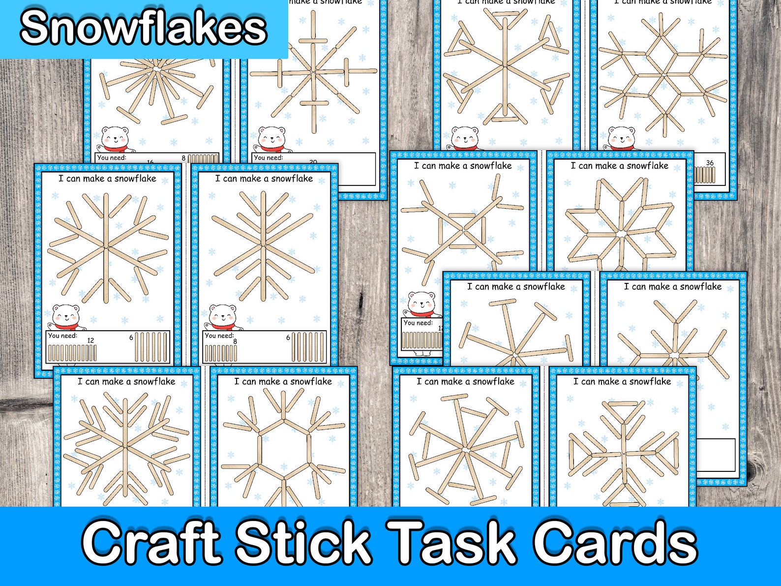 Snowflake Craft Stick Task Cards Winter Fine Motor Skills Christmas ...
