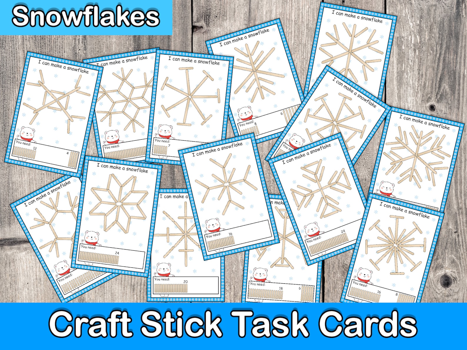 Snowflake Craft Stick Task Cards Winter Fine Motor Skills Christmas ...