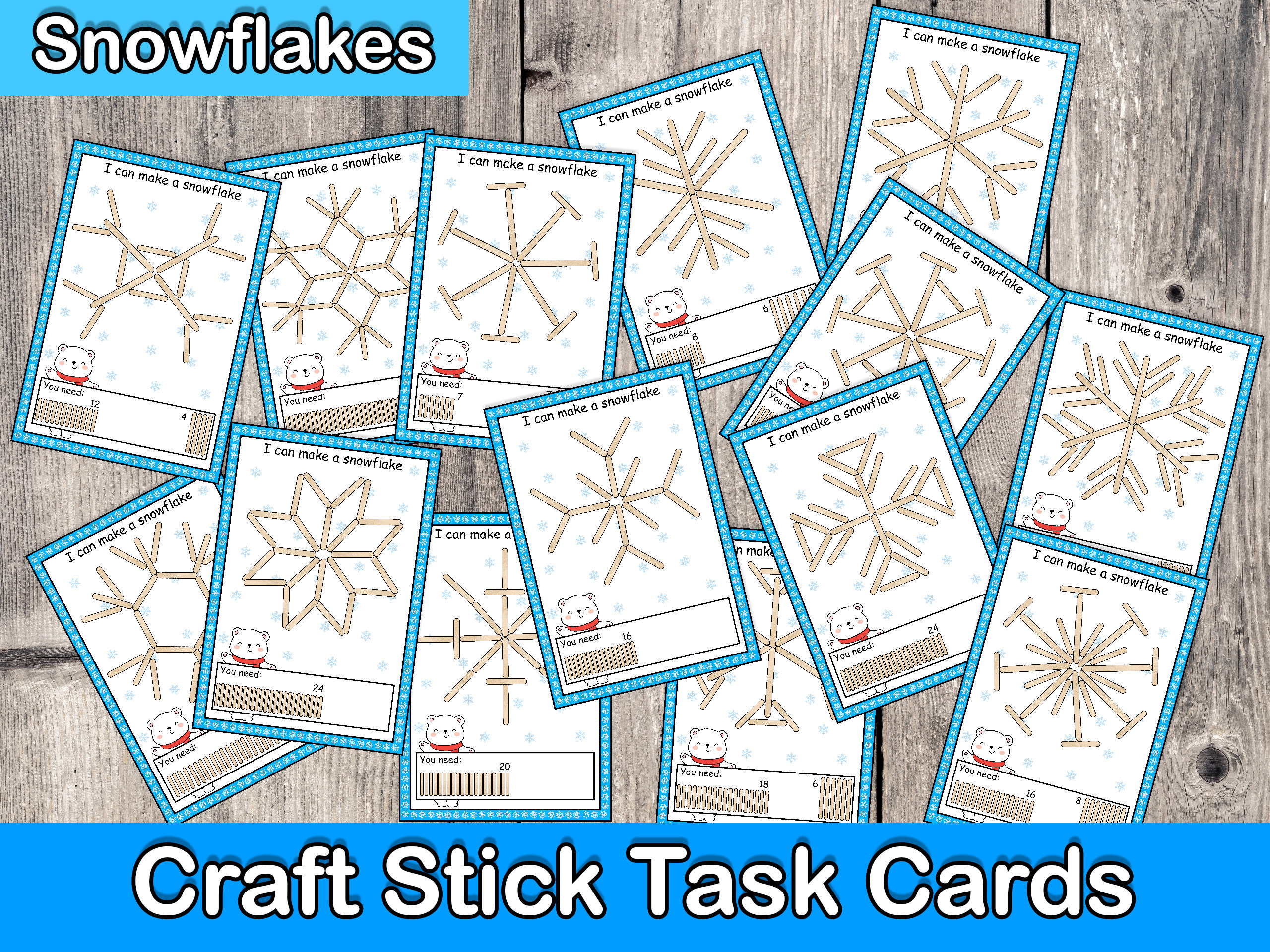 Snowflake Craft Stick Task Cards Winter Fine Motor Skills Christmas ...