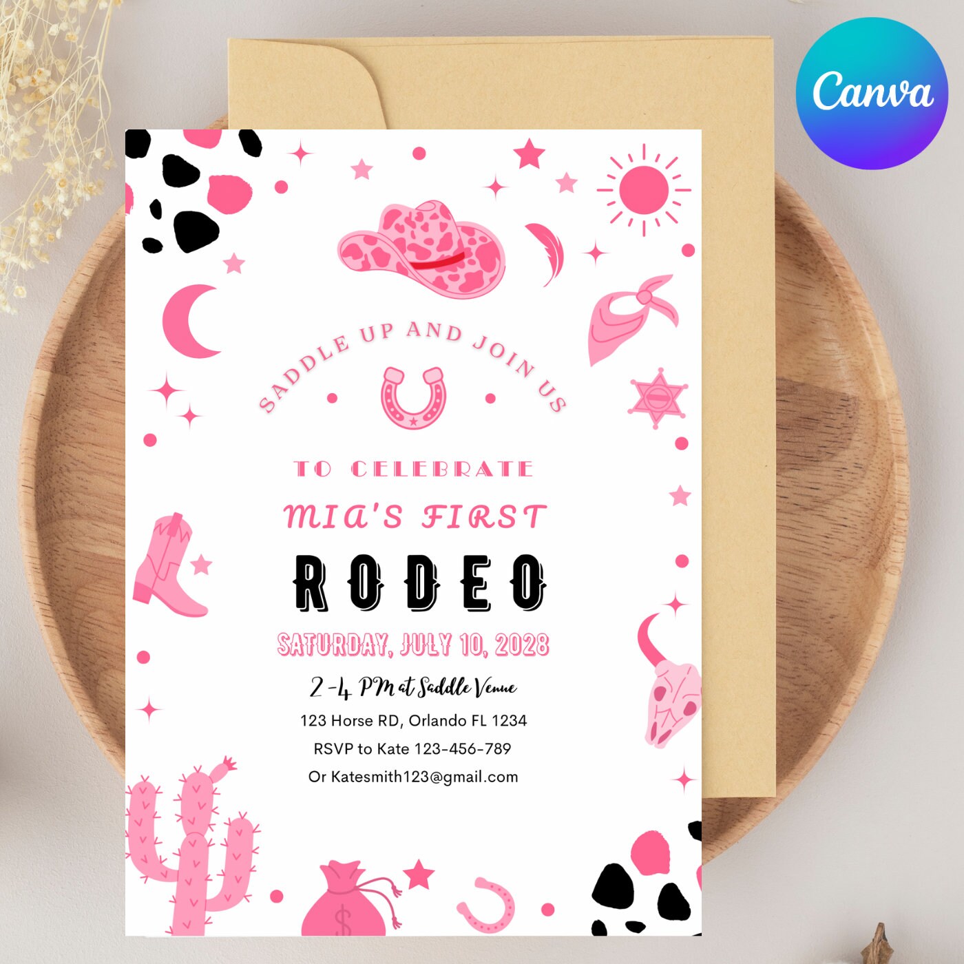 Editable My First Rodeo Invitation Cowgirl Birthday Invite Wild West ...