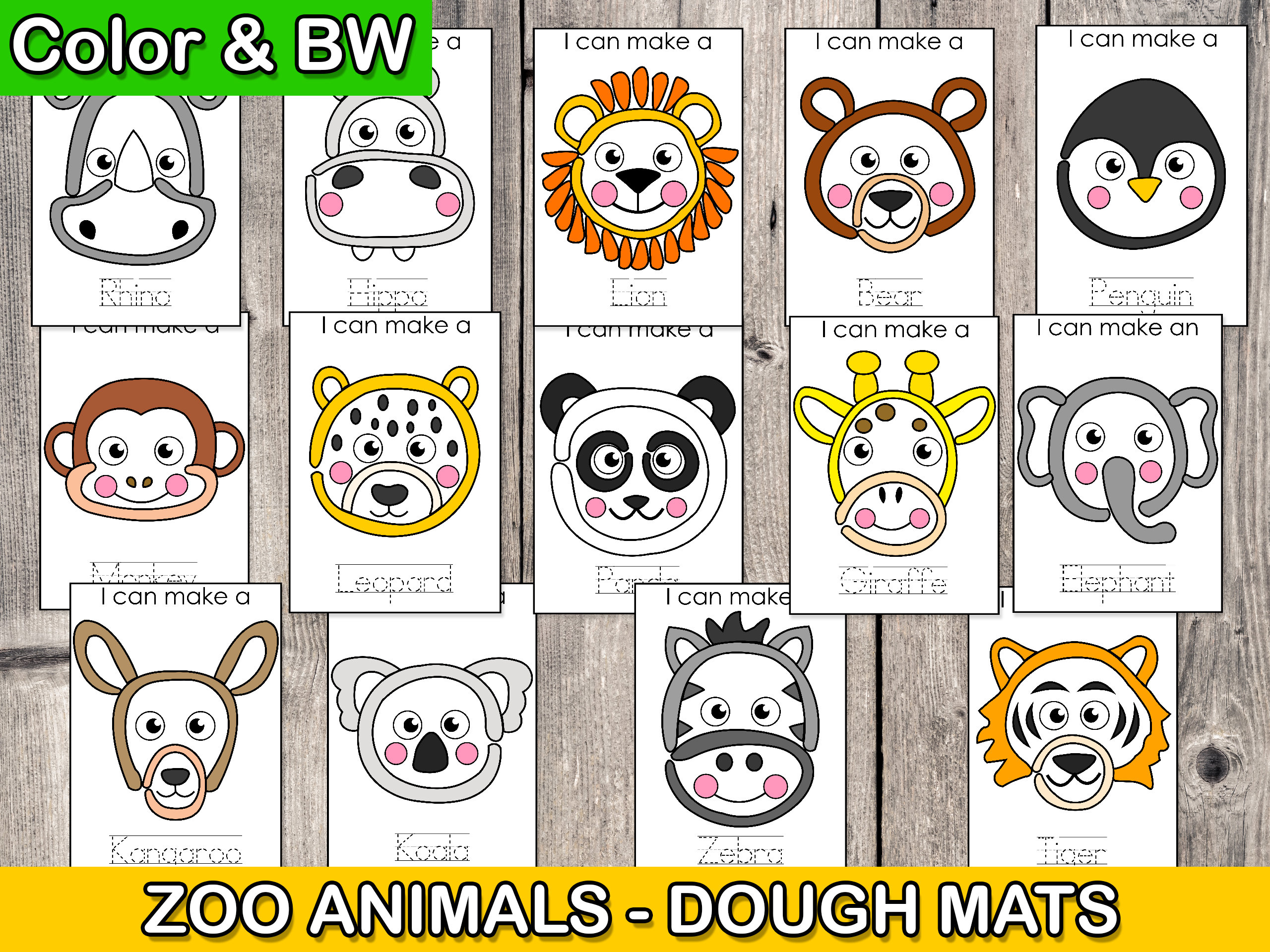 Zoo Animals Play Dough Mats, Playdough Mats, Fine Motor Skills ...