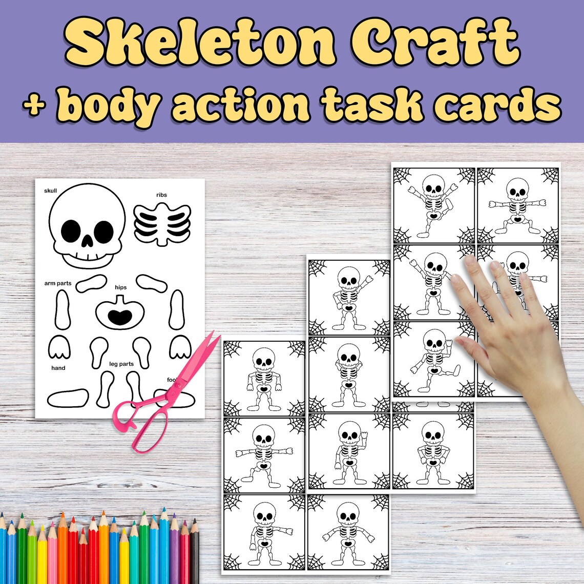 Halloween Skeleton Craft Task Card Center, Halloween Bulletin Board ...