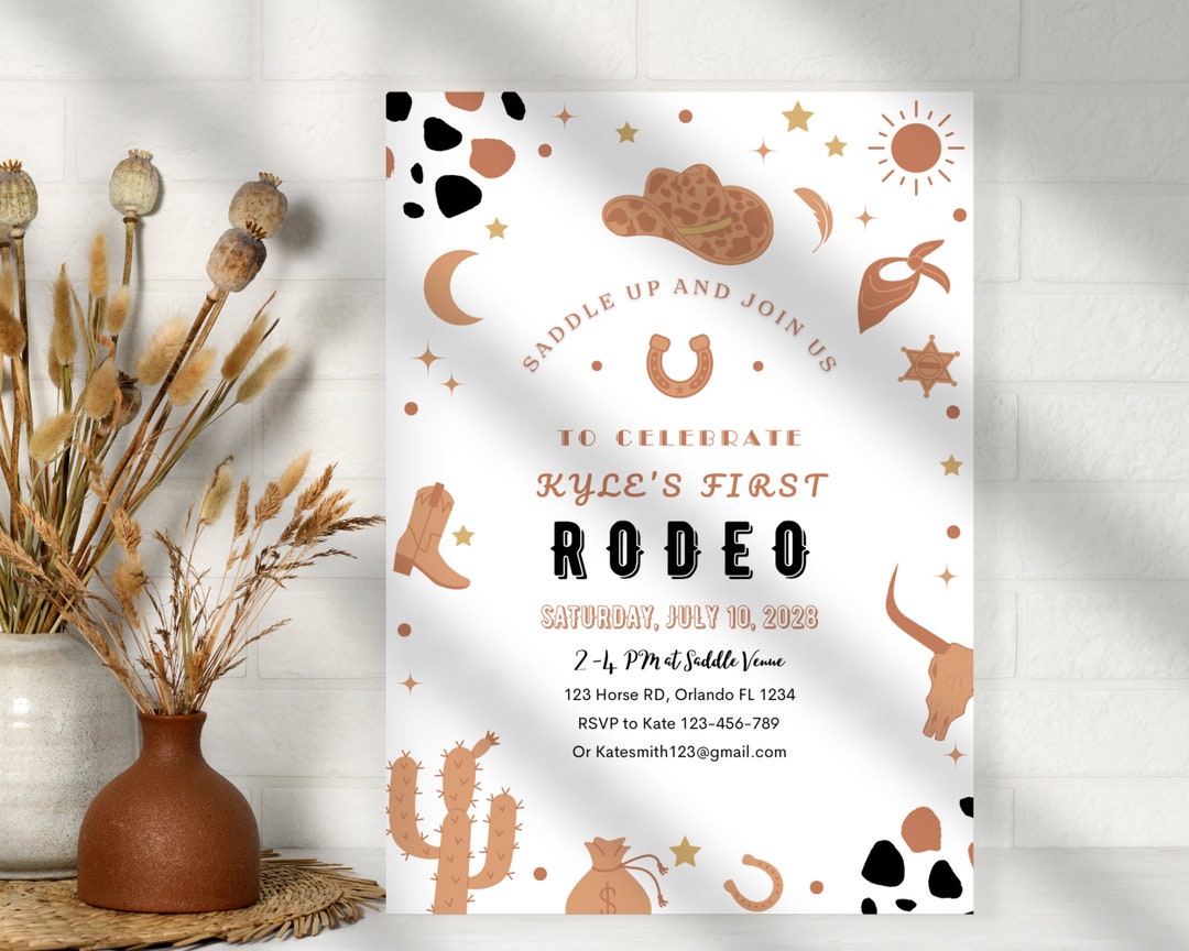 Editable My First Rodeo Invitation Cowboy Birthday Invite Wild West ...