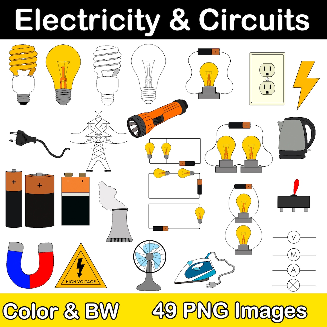 Electricity and Circuits Clipart Set - School PNG - Bulletin Board ...