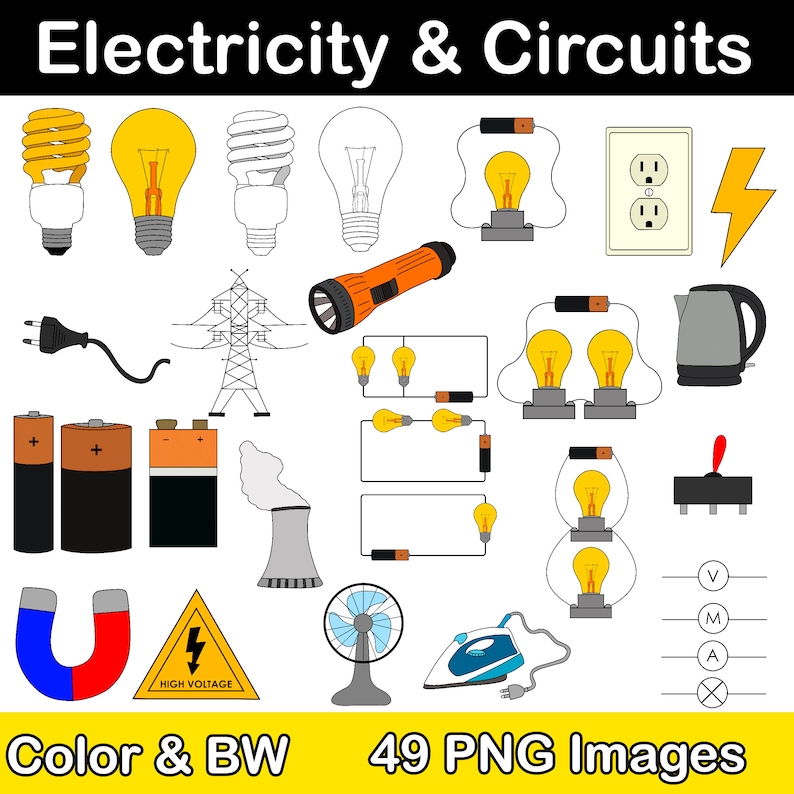 Electricity and Circuits Clipart Set - School PNG - Bulletin Board ...