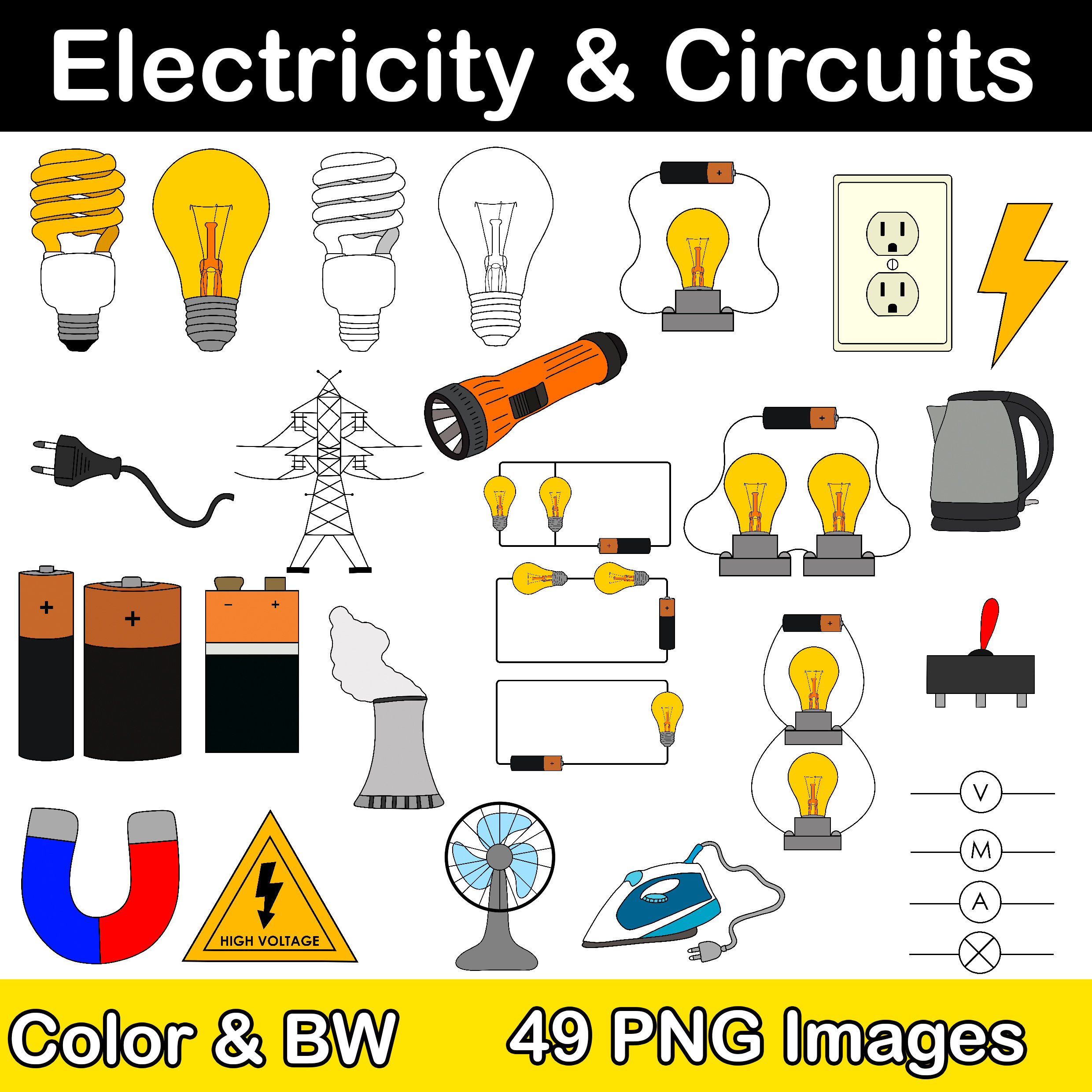 Electricity and Circuits Clipart Set - School PNG - Bulletin Board ...