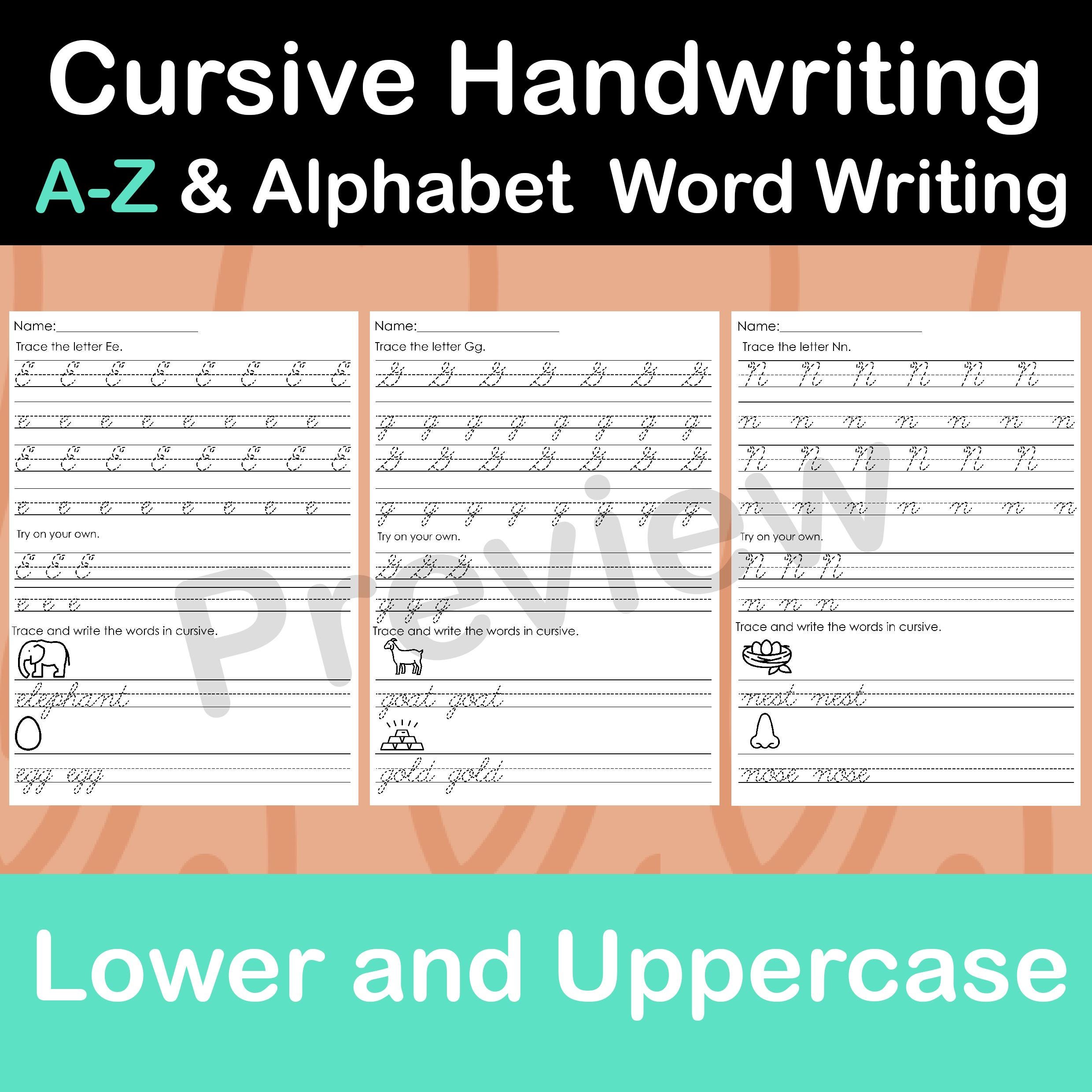 Cursive Handwriting Practice Worksheets for Kids, Back to School ...