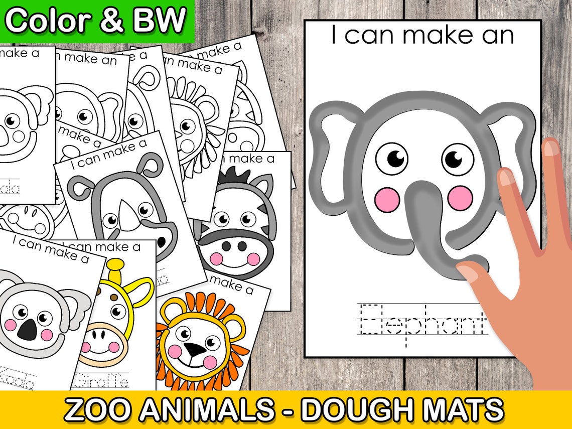Zoo Animals Play Dough Mats, Playdough Mats, Fine Motor Skills ...