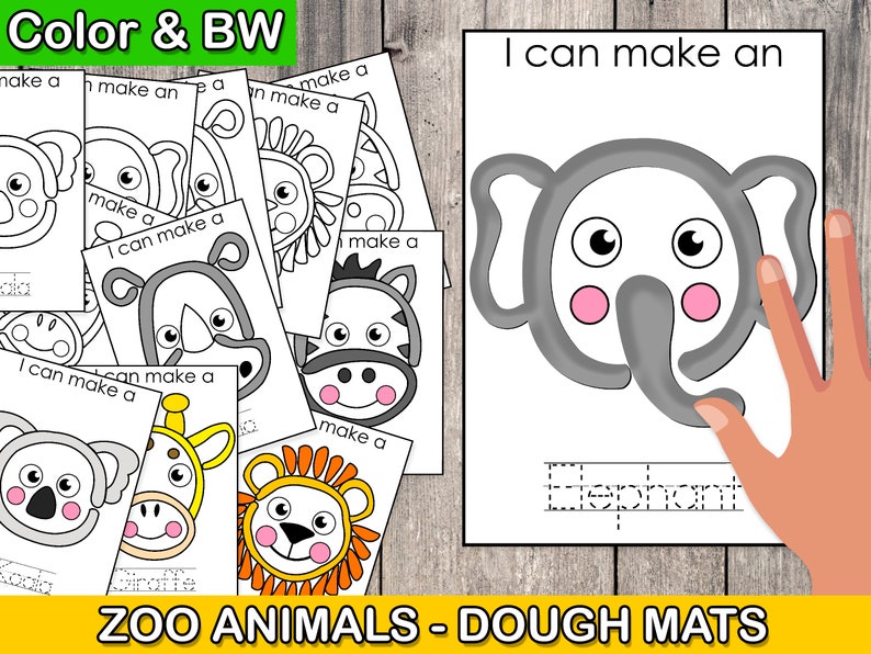 Zoo Animals Play Dough Mats, Playdough Mats, Fine Motor Skills ...