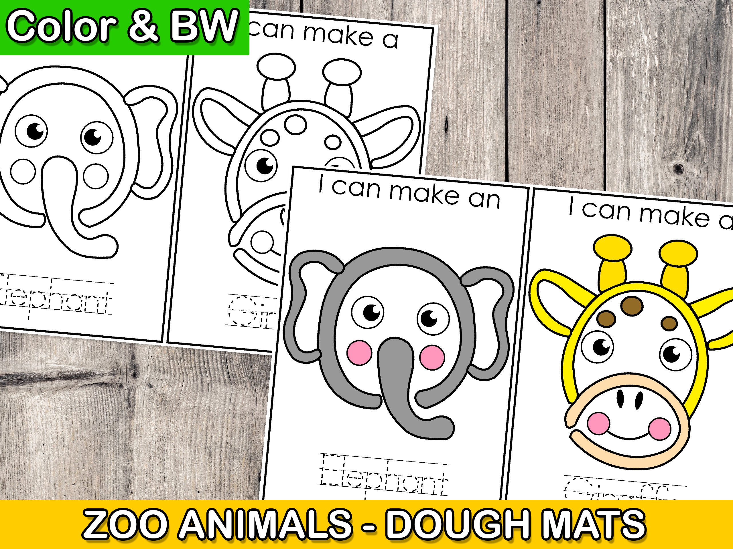 Zoo Animals Play Dough Mats, Playdough Mats, Fine Motor Skills ...