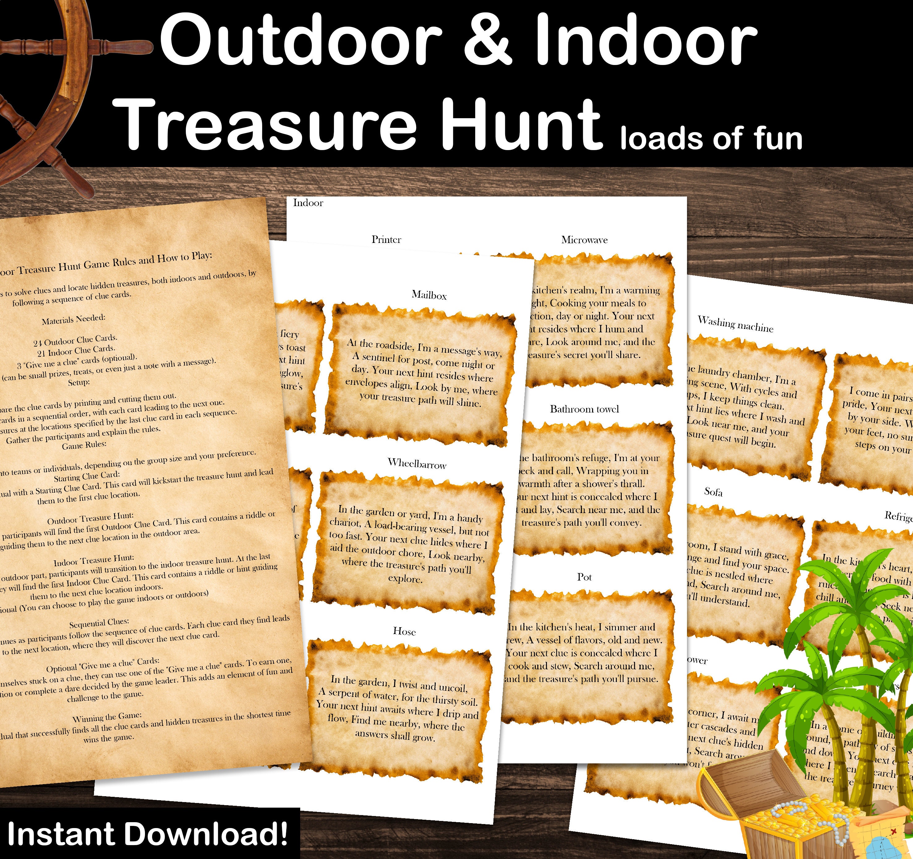 Indoor and Outdoor Treasure Hunt, Birthday Treasure Hunt, Children ...