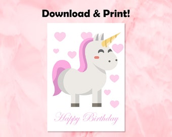 Unicorn Happy Birthday Downloadable Greeting Card, Pink Unicorn Card ...
