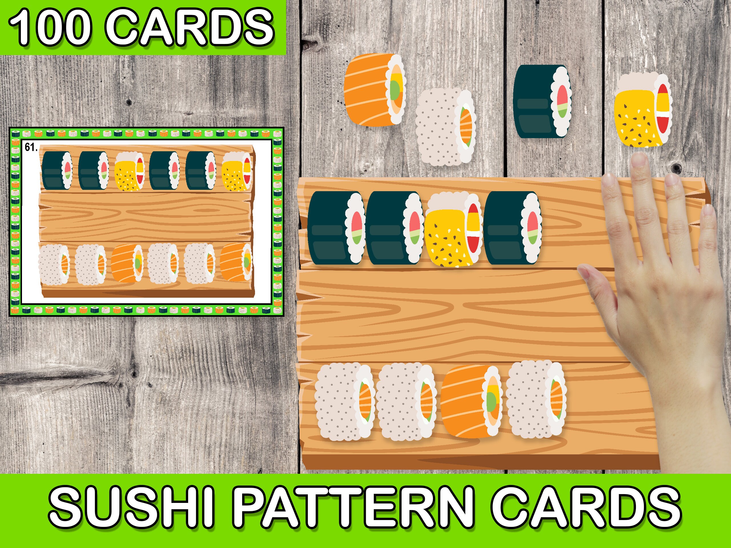 SUSHI PATTERN CARDS Pretend Play Preschool Printable Kindergarten ...