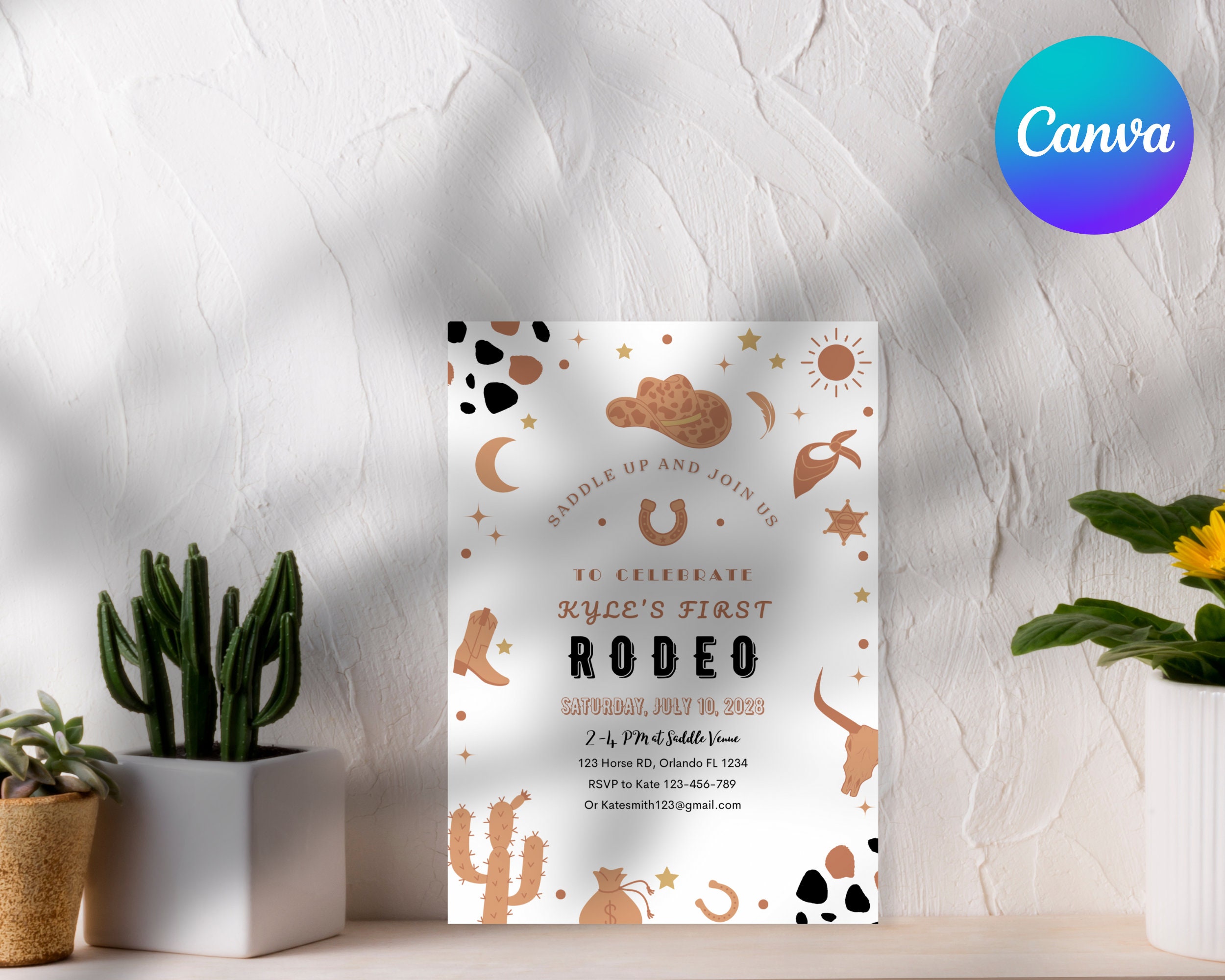 Editable My First Rodeo Invitation Cowboy Birthday Invite Wild West ...