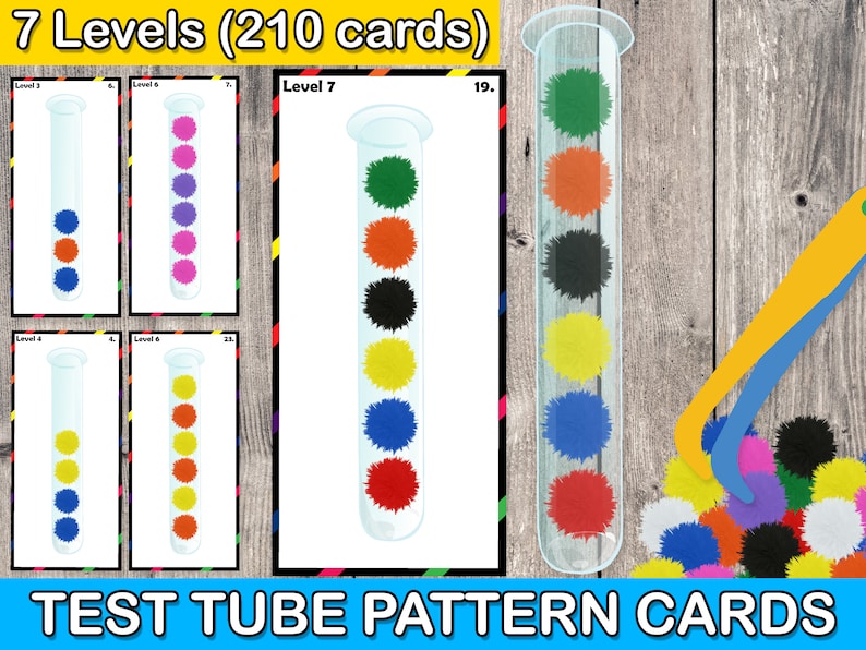 Test Tube Pattern Cards, Math Center, Pattern Task Cards, Montessori ...