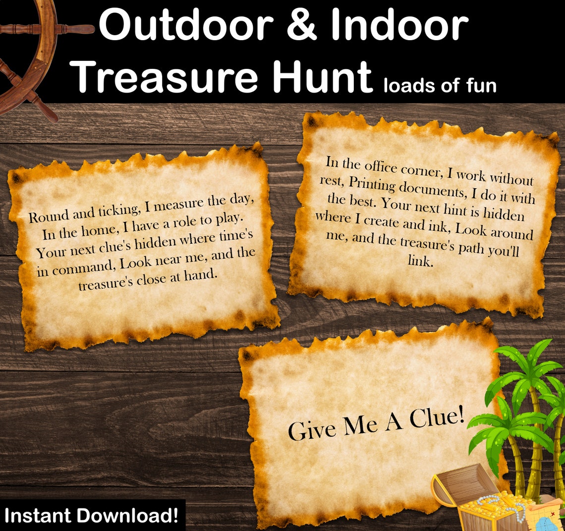 Indoor and Outdoor Treasure Hunt, Birthday Treasure Hunt, Children ...