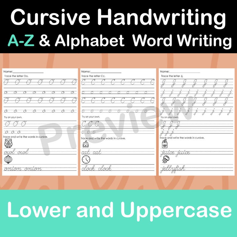 Cursive Handwriting Practice Worksheets for Kids, Back to School ...