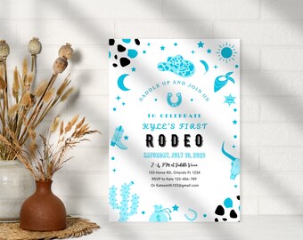 Editable My First Rodeo Invitation Cowboy Birthday Invite Wild West ...