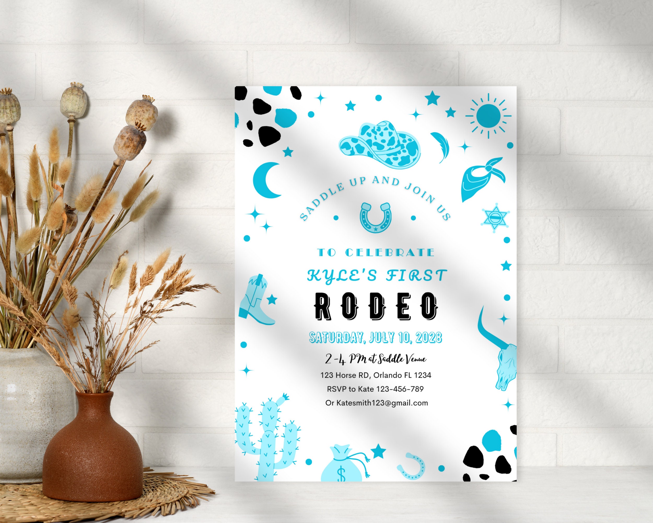 Editable My First Rodeo Invitation Cowboy Birthday Invite Wild West ...