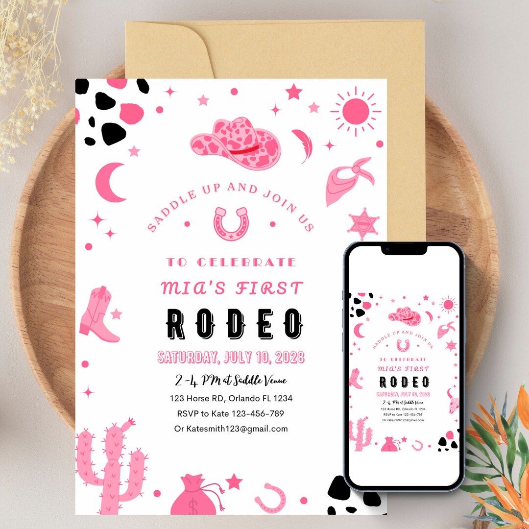 Editable My First Rodeo Invitation Cowgirl Birthday Invite Wild West ...