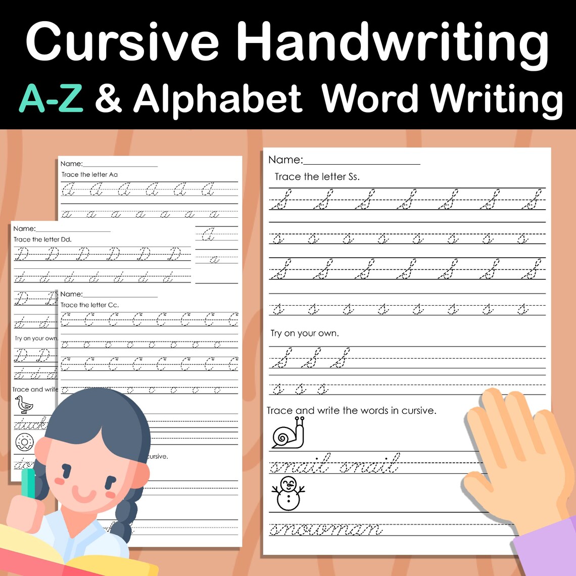 Cursive Handwriting Practice Worksheets for Kids, Back to School ...