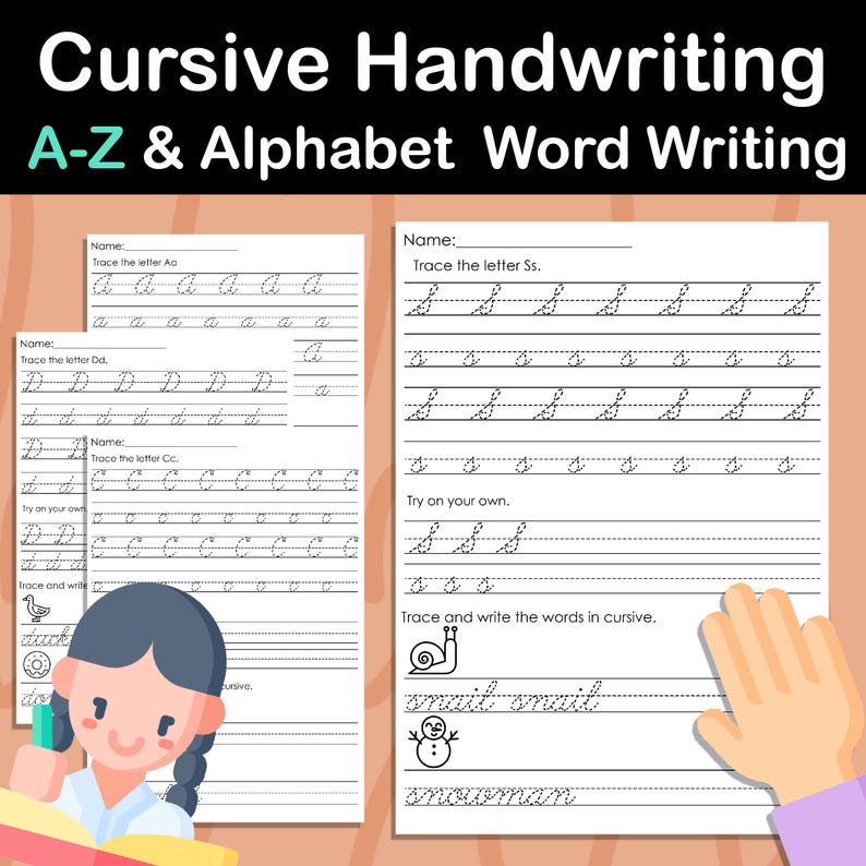 Cursive Handwriting Practice Worksheets for Kids, Back to School ...