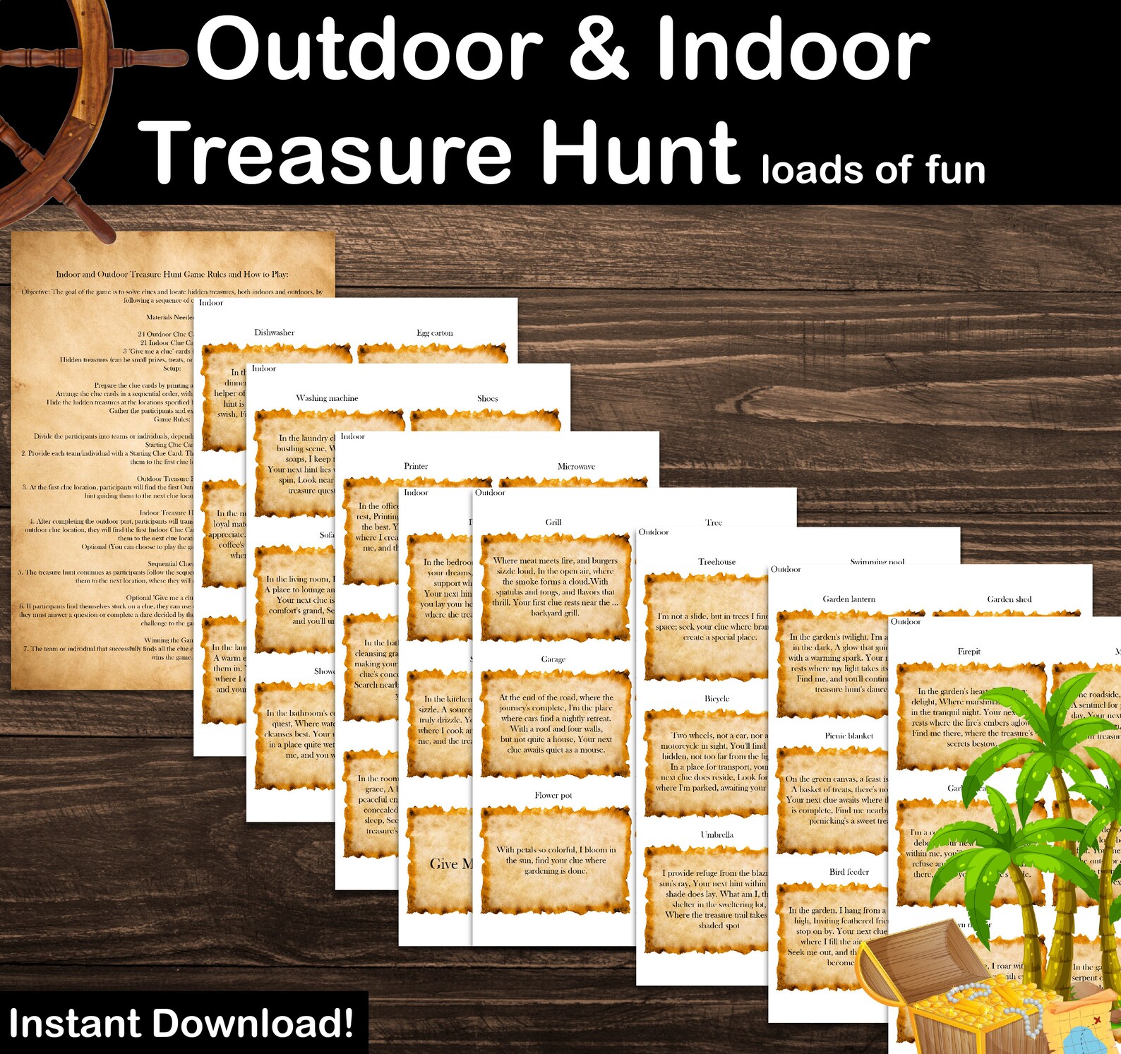 Indoor and Outdoor Treasure Hunt, Birthday Treasure Hunt, Children ...
