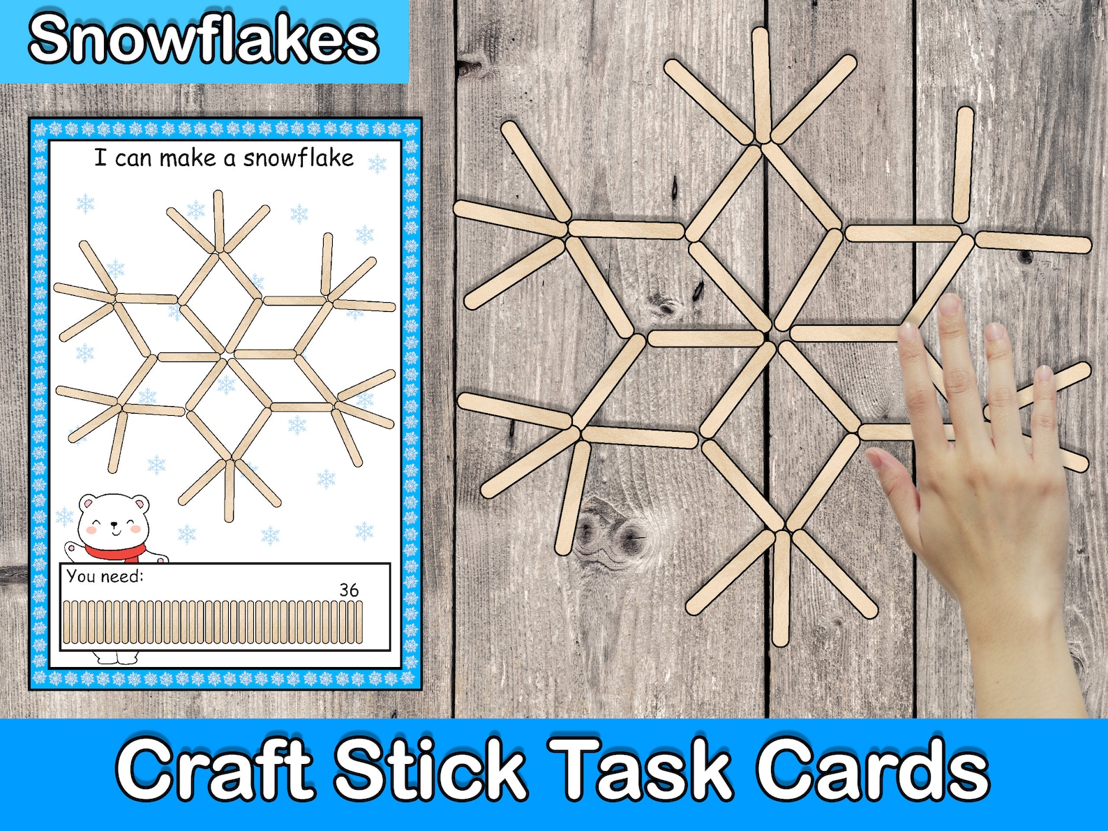 Snowflake Craft Stick Task Cards Winter Fine Motor Skills Christmas ...