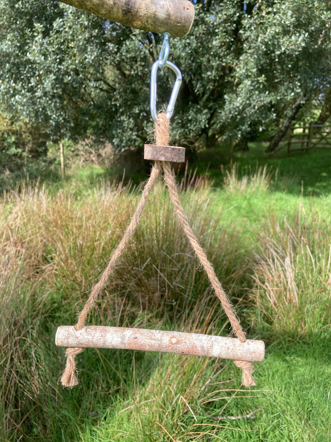 Natural Hazel/birch/rope Mini Ladder Swing Wooden Perch Caged Pet Bird ...