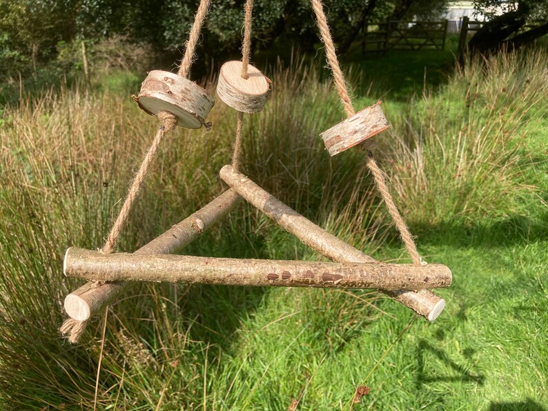 Natural Hazel/birch/rope Pyramid Swing Wooden Perch Caged Pet Bird for ...