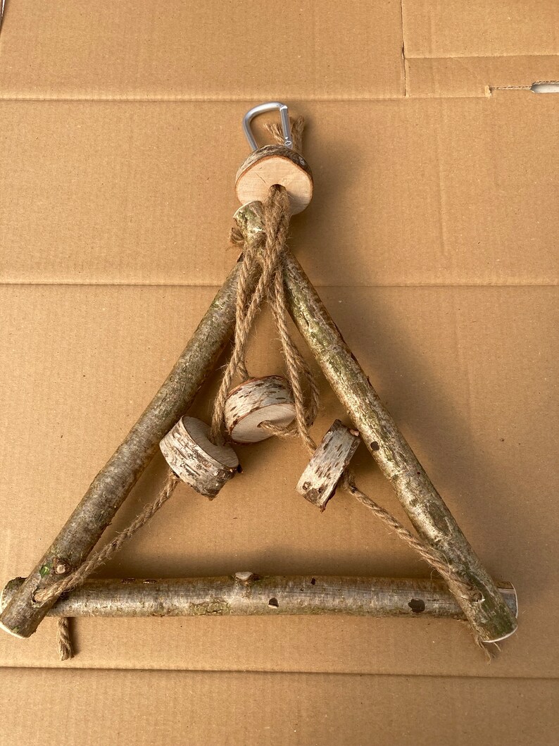 Natural Hazel/birch/rope Pyramid Swing Wooden Perch Caged Pet Bird for ...
