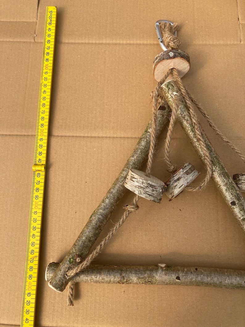 Natural Hazel/birch/rope Pyramid Swing Wooden Perch Caged Pet Bird for ...