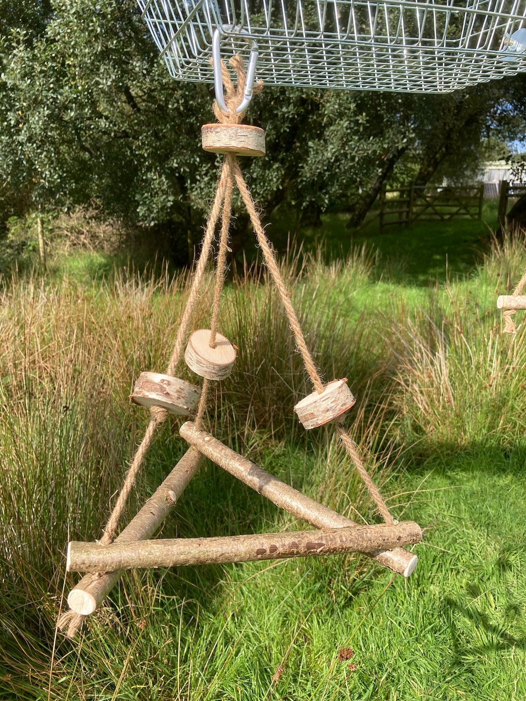 Natural Hazel/birch/rope Pyramid Swing Wooden Perch Caged Pet Bird for ...