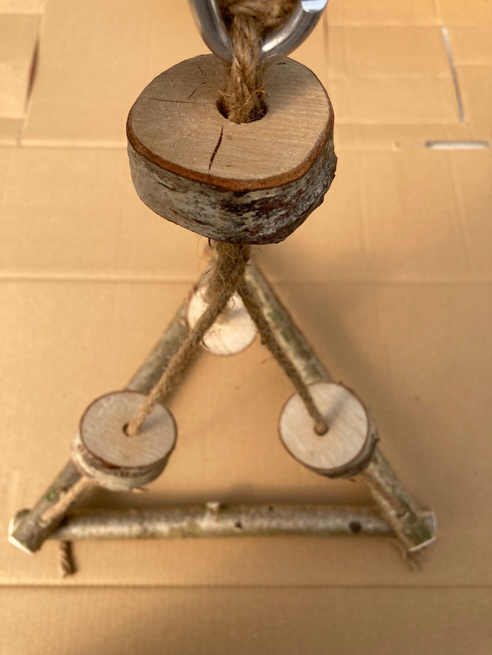 Natural Hazel/birch/rope Pyramid Swing Wooden Perch Caged Pet Bird for ...